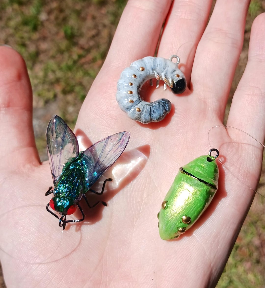 Handcrafted Realistic House Fly, Grub, or Chrysalis Hanging Ornaments ...