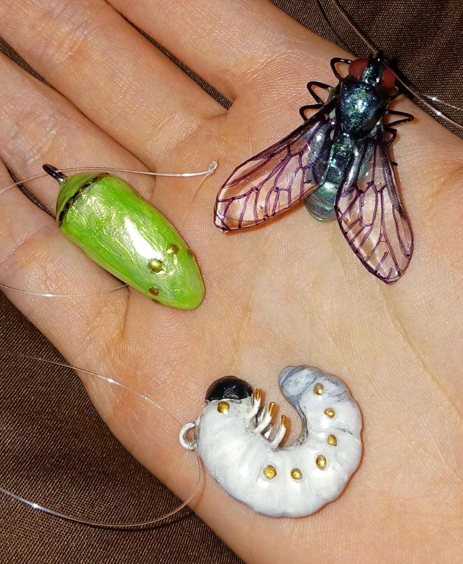 Handcrafted Realistic House Fly, Grub, or Chrysalis Hanging Ornaments ...