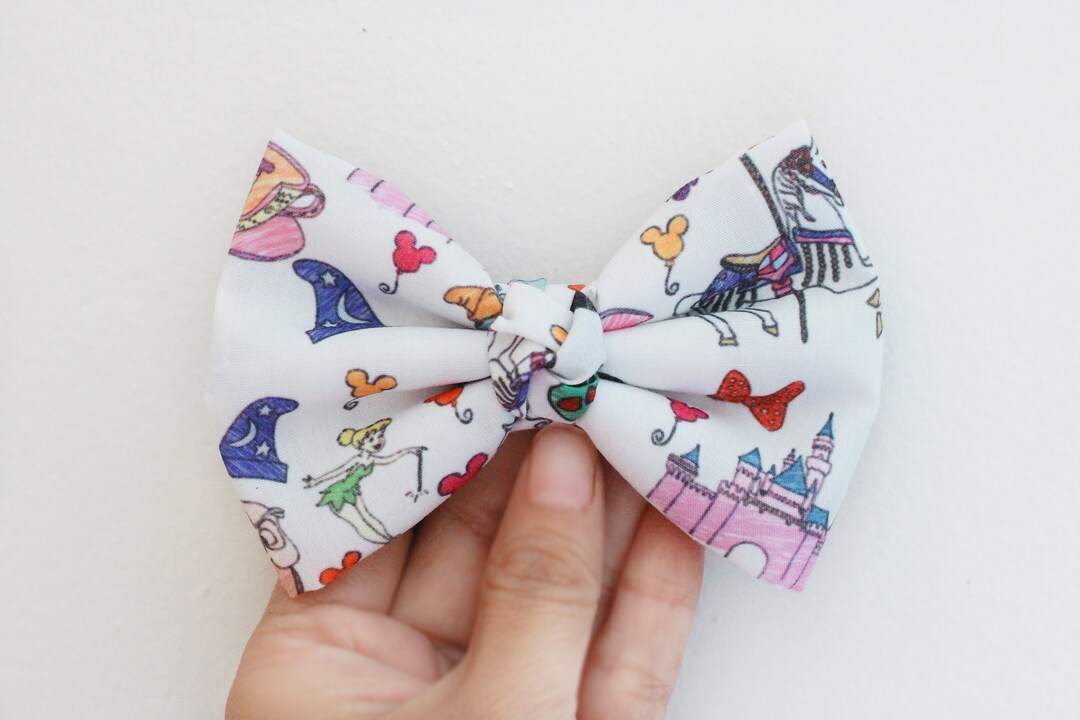 Disney Doodle Fabric Bow, Disneyland Hair Bow, Disney World Hair Clip ...