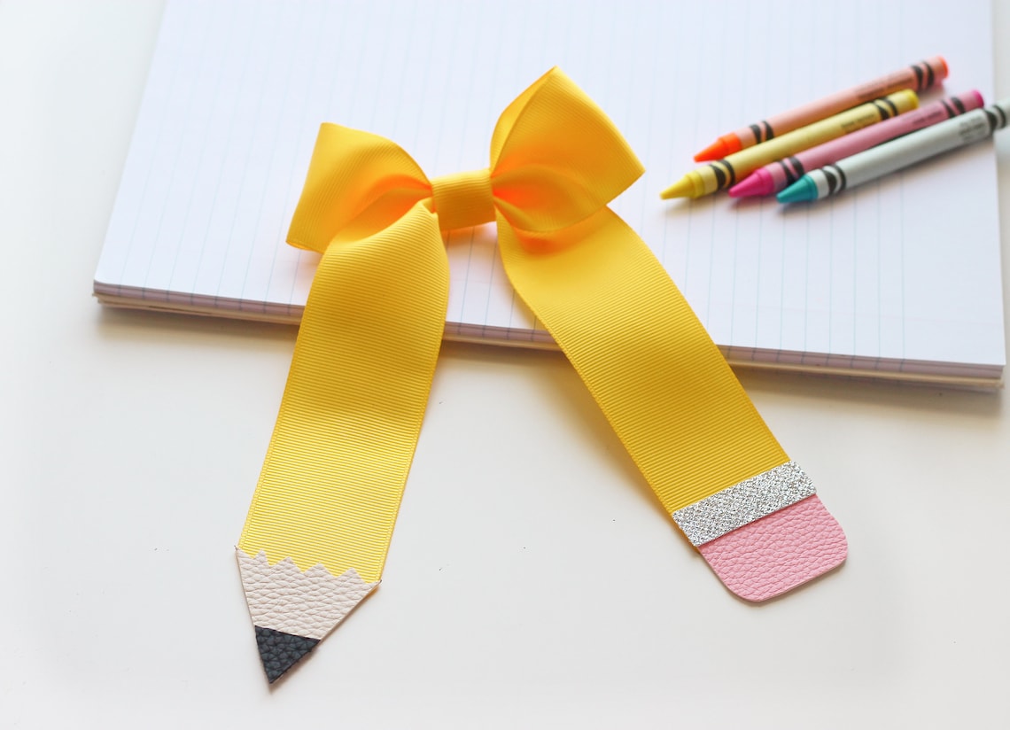 Pencil Bow Pencil Hair Bow Yellow Pencil Bow Yellow Ribbon | Etsy