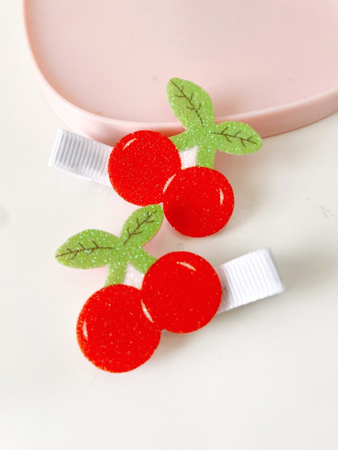 Cherry Hair Clip Set, Red Cherries Hair Bows, Cherry Hair Clips, Red ...