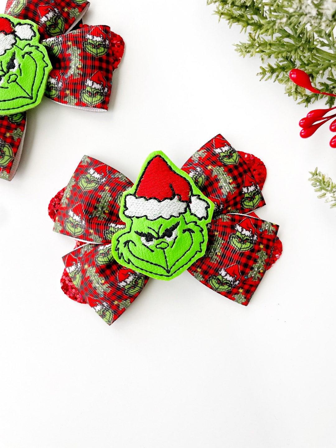 The Grinch Hair Bow, Christmas Hair Bow, Christmas Hair Clip, Mr ...