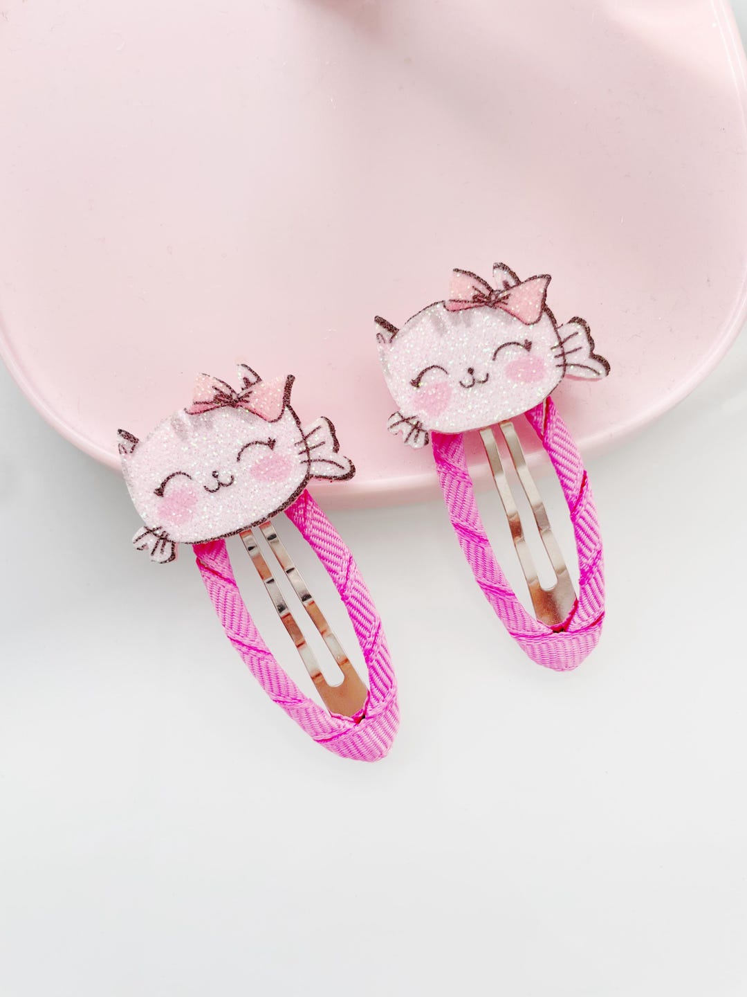 Kitty Cat Pink Hair Clips, Cat Clips, Baby Girl Hair Bow Set, Pink Felt ...