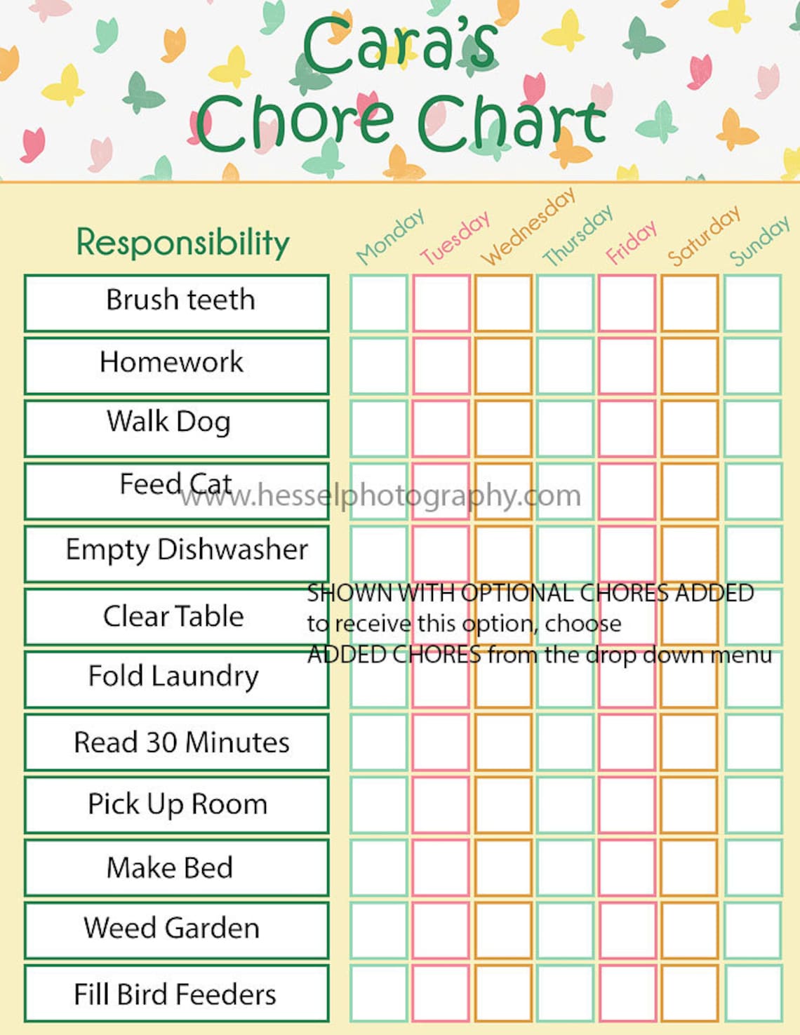 Printable chore chart customizable girls chore chart dry | Etsy