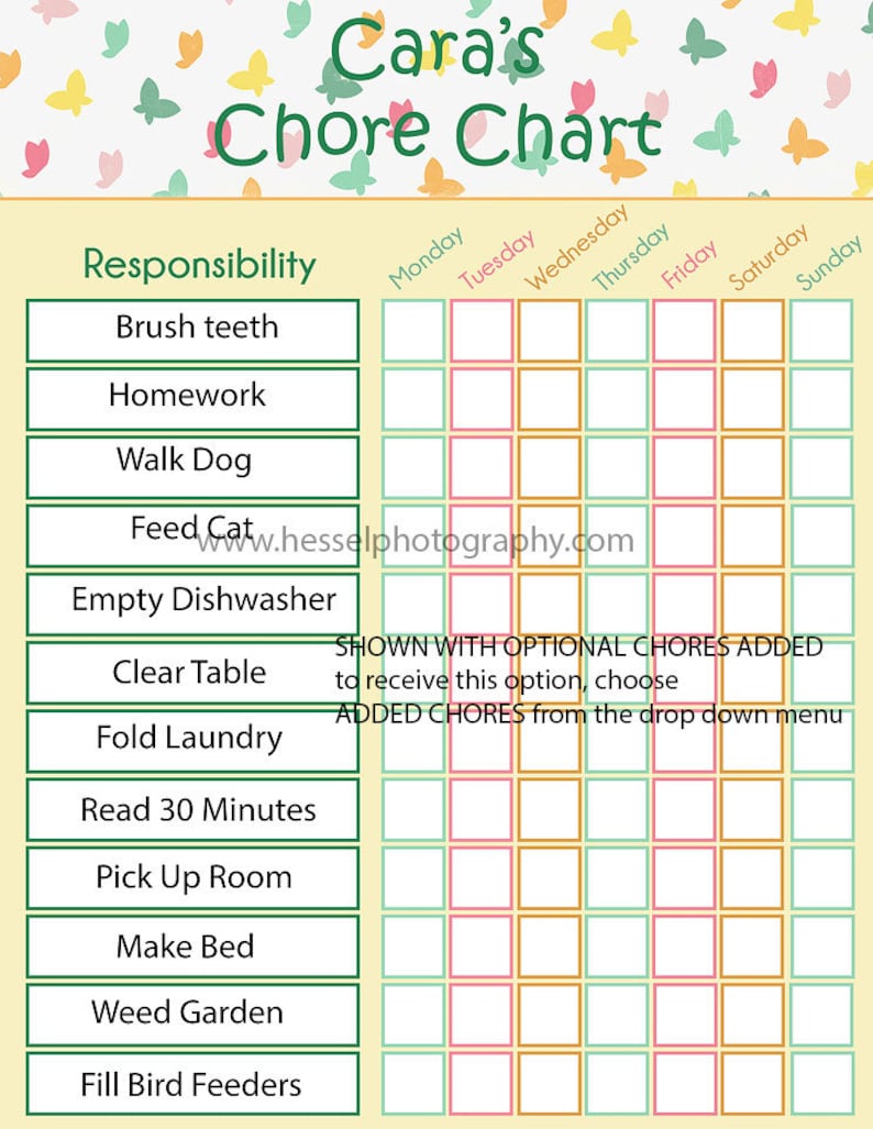 Printable chore chart customizable girls chore chart dry | Etsy