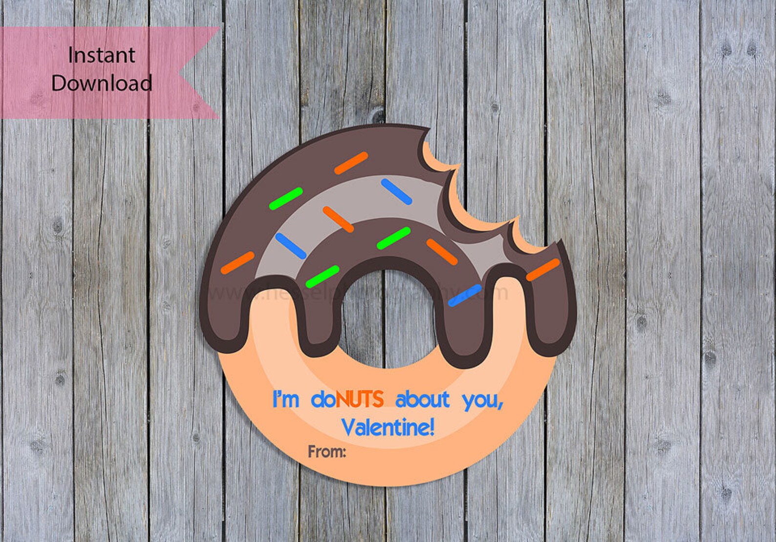 Donut Valentines Day Card Printable Valentine Kids | Etsy