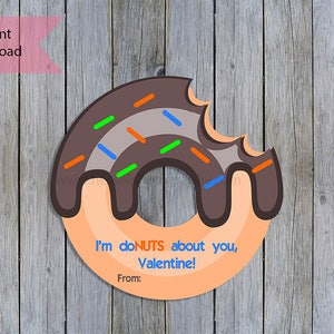 Donut Valentines Day Card, Printable Valentine, Kids Valentine, Donuts ...