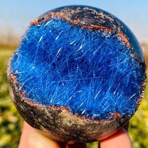 Magnetite Blue Copper Ore Crystal Ball Hand Carved Crystal Cluster ...