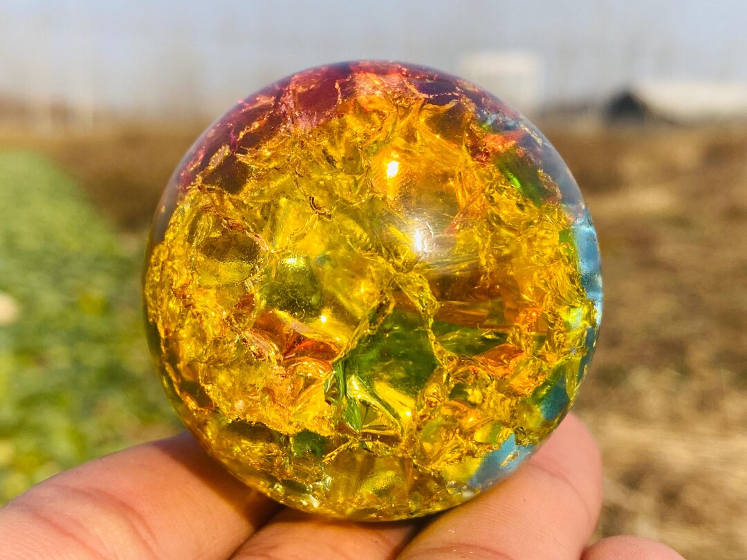1.9" Magical Color Aura Crackle Sphere,hand Carved Crystal Ball,home ...