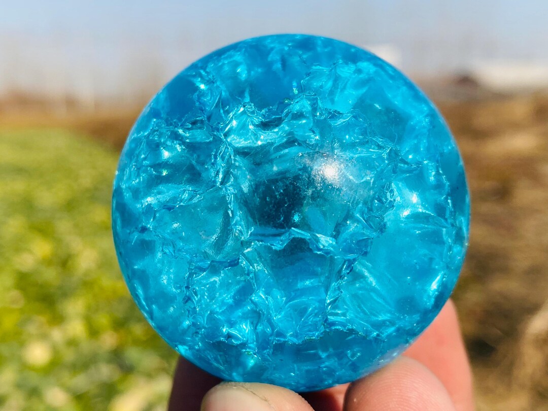 1.9 Magical Blue Aura Crackle Sphere,hand Carved Crystal Ball,home ...