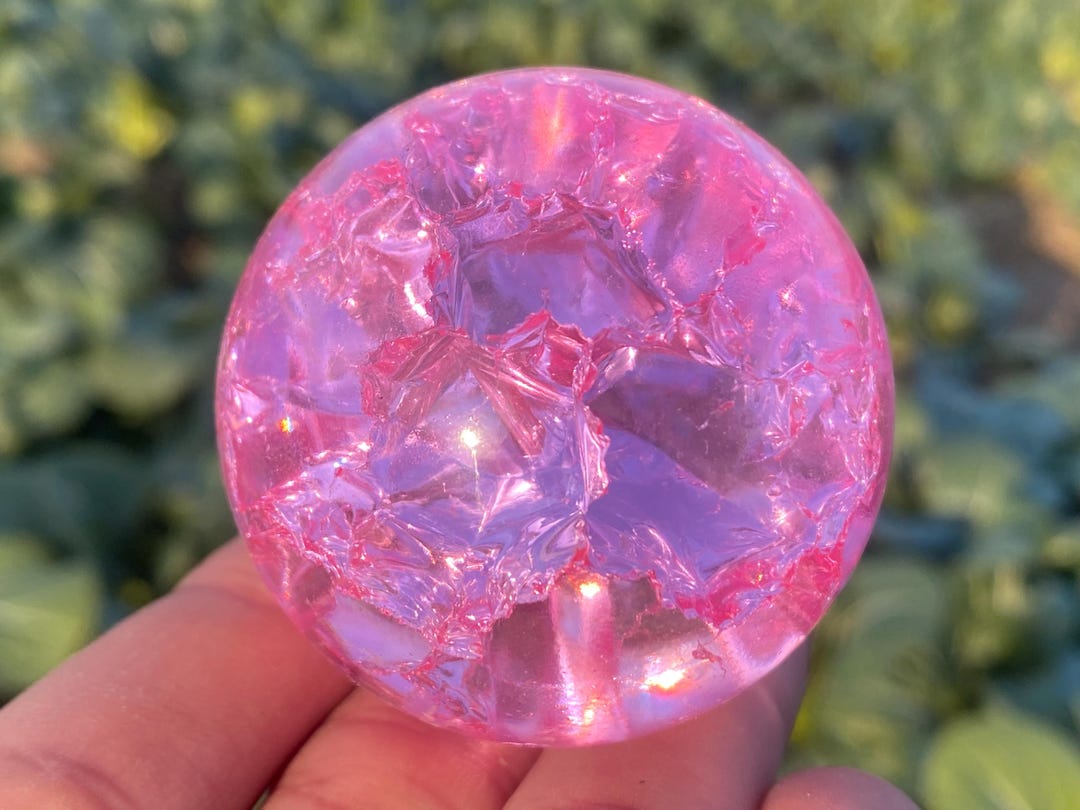 1.9" Magical Pink Aura Crackle Sphere,hand Carved Crystal Ball,home ...