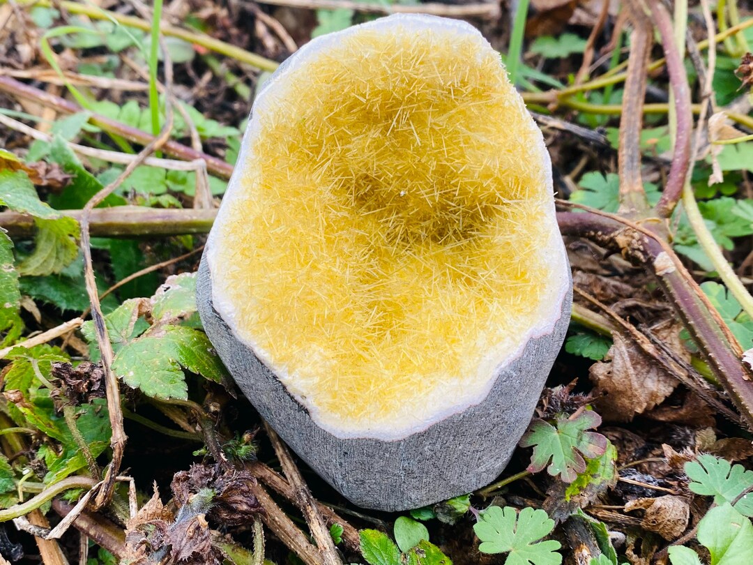 Yellow Copper Ore Crystal Geode Quartz Hand Carved Crystal Cluster ...
