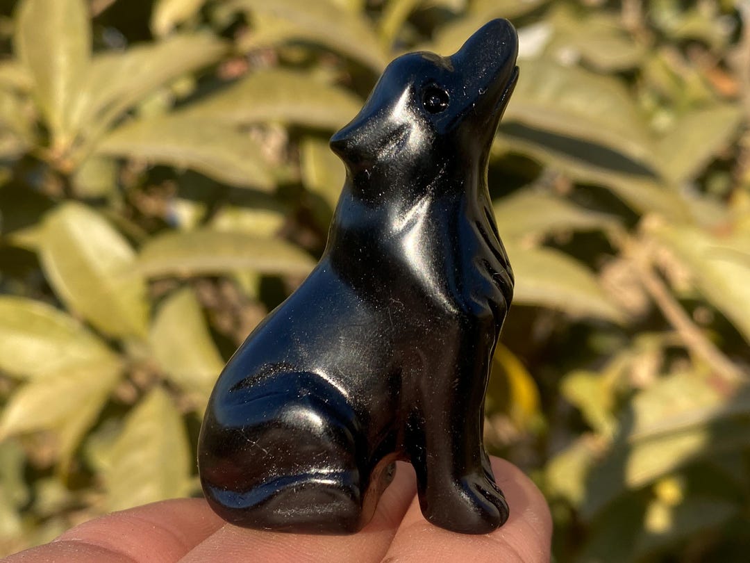 2inche Natural Obsidian Quartz,hand Carved Wolf,obsidian Quartz Wolf ...