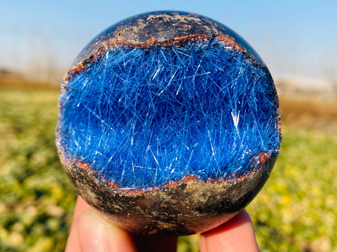 Magnetite Blue Copper Ore Crystal Ball Hand Carved Crystal Cluster ...