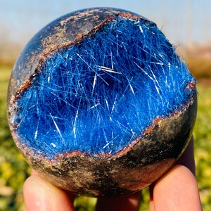 Magnetite Blue Copper Ore Crystal Ball Hand Carved Crystal Cluster ...