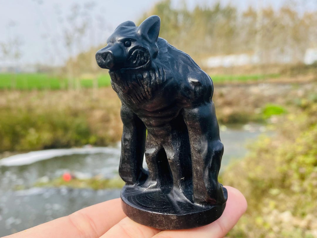 3inchenatural Obsidian Crystal Hand Carved Wolf Crystal Wolf Skull Home ...
