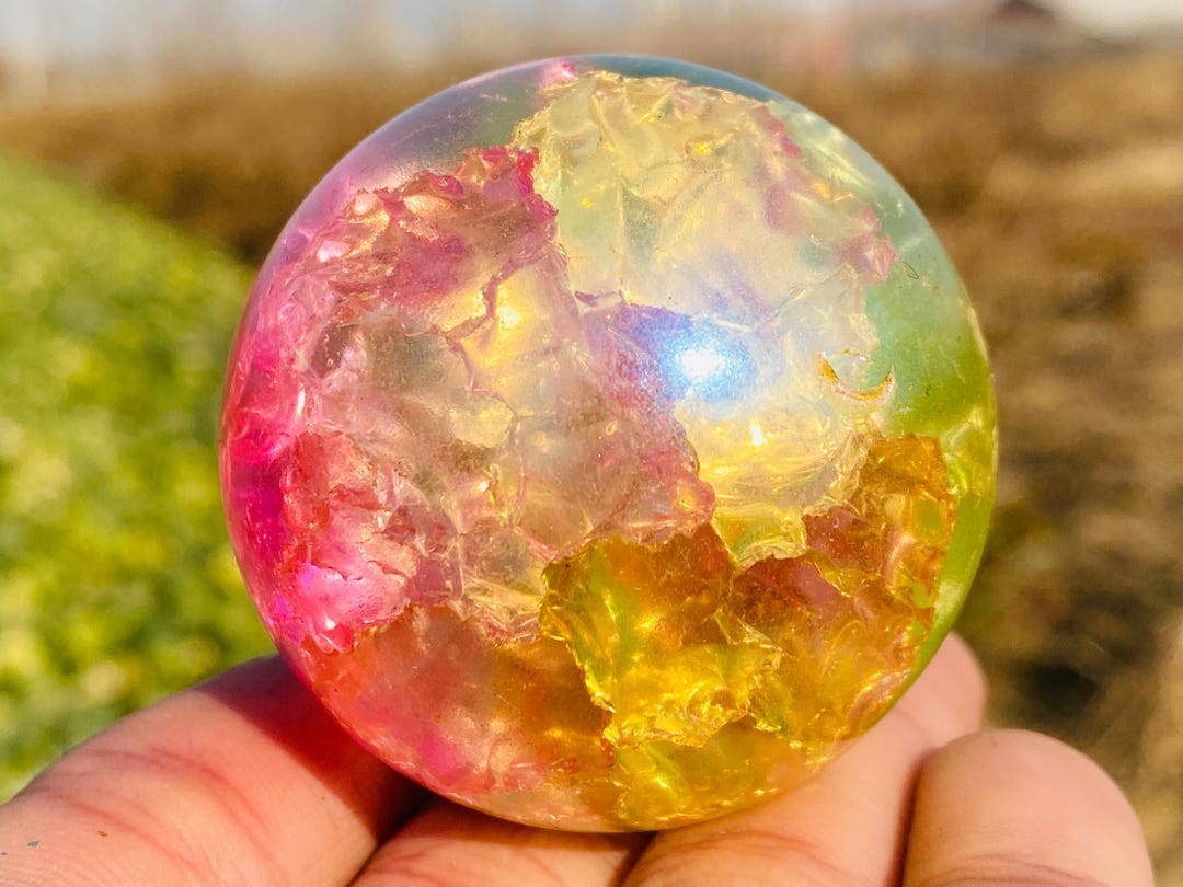 1.9" Magical Color Aura Crackle Sphere,hand Carved Crystal Ball,home ...