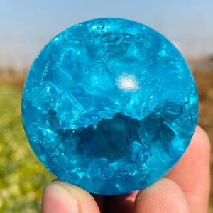1.9 Magical Blue Aura Crackle Sphere,hand Carved Crystal Ball,home ...
