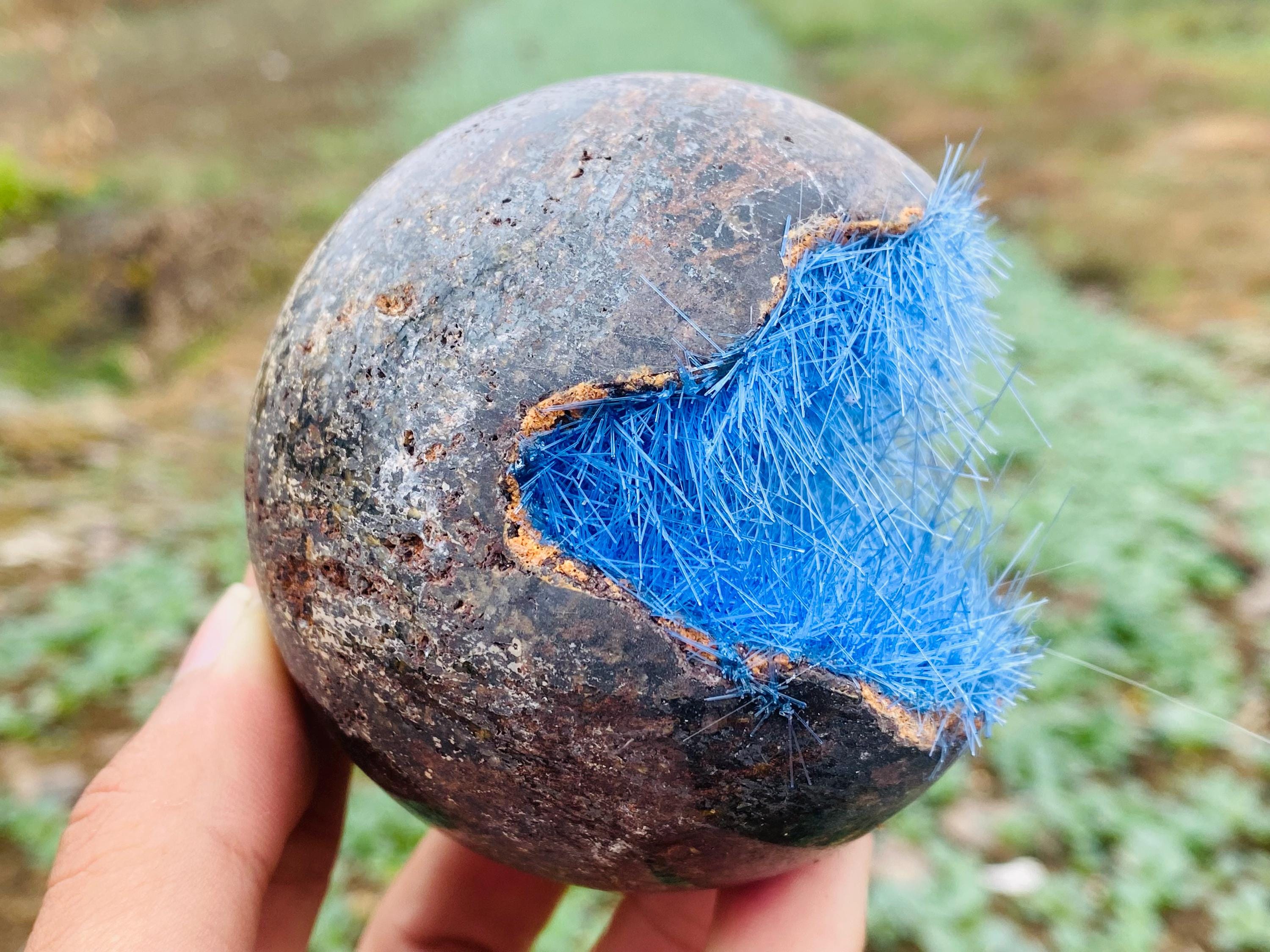 Magnetite Blue Copper Ore Crystal Ball Hand Carved Crystal Cluster ...