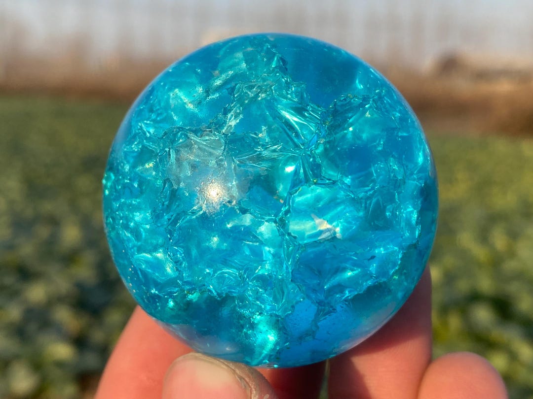 1.9" Magical Blue Aura Crackle Sphere,hand Carved Crystal Ball,home ...
