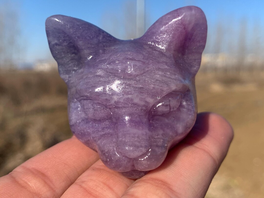 1.9'' Purple Mica Quartz Crystal Cat Head: Hand Carved Home Decor - Etsy