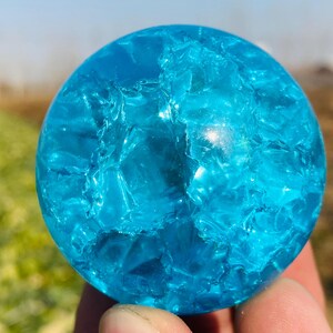1.9 Magical Blue Aura Crackle Sphere,hand Carved Crystal Ball,home ...