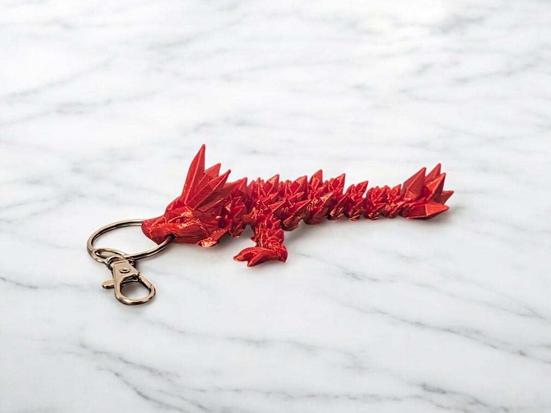 Crystal Spiky Articulated Dragon Keychain – 3D Printed Dragon Keyring ...