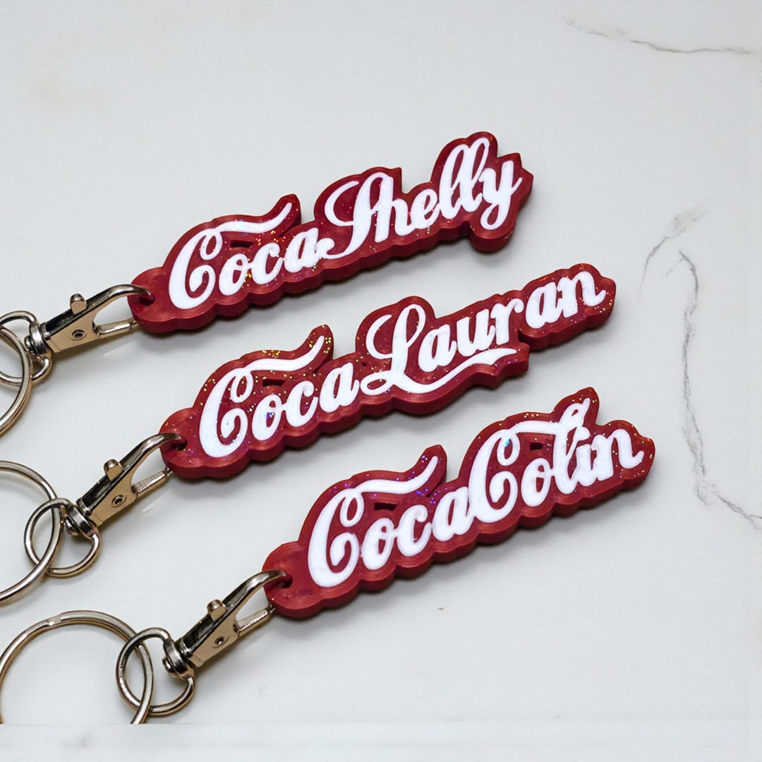 Personalized Name Keychain, Custom Cola Font Style, Retro Script ...