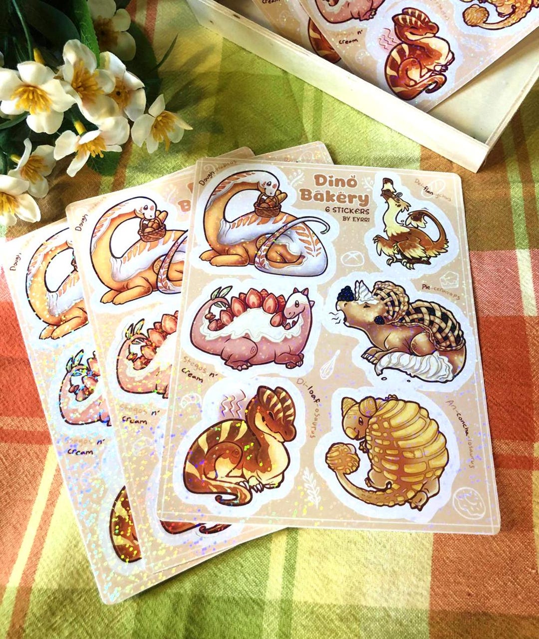 Dino Bakery Stickersheet - Kiss-cut Stickers of Cute Pastry Dinosaurs ...