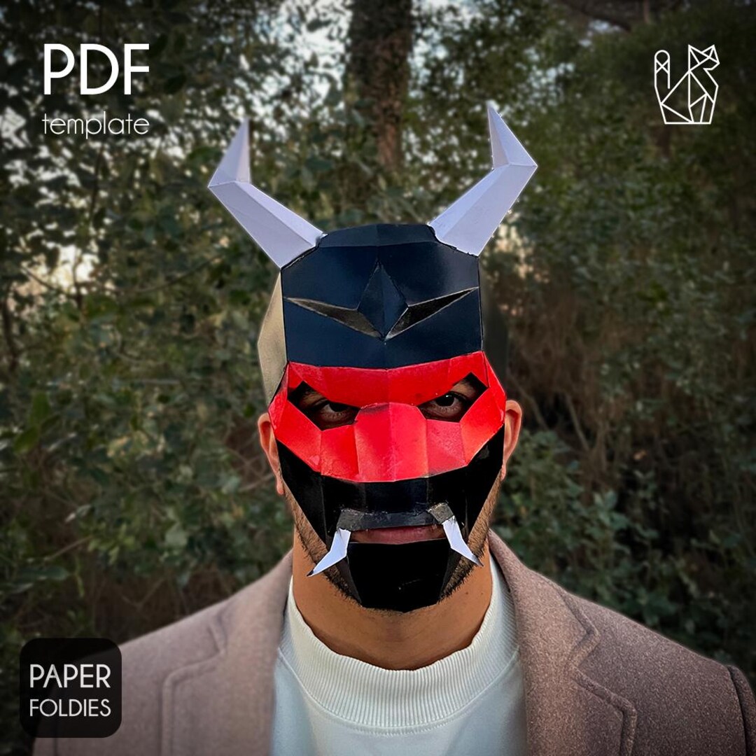 Oni Demon Mask Papercraft – DIY Japanese Hannya Mask PDF Template | Low ...