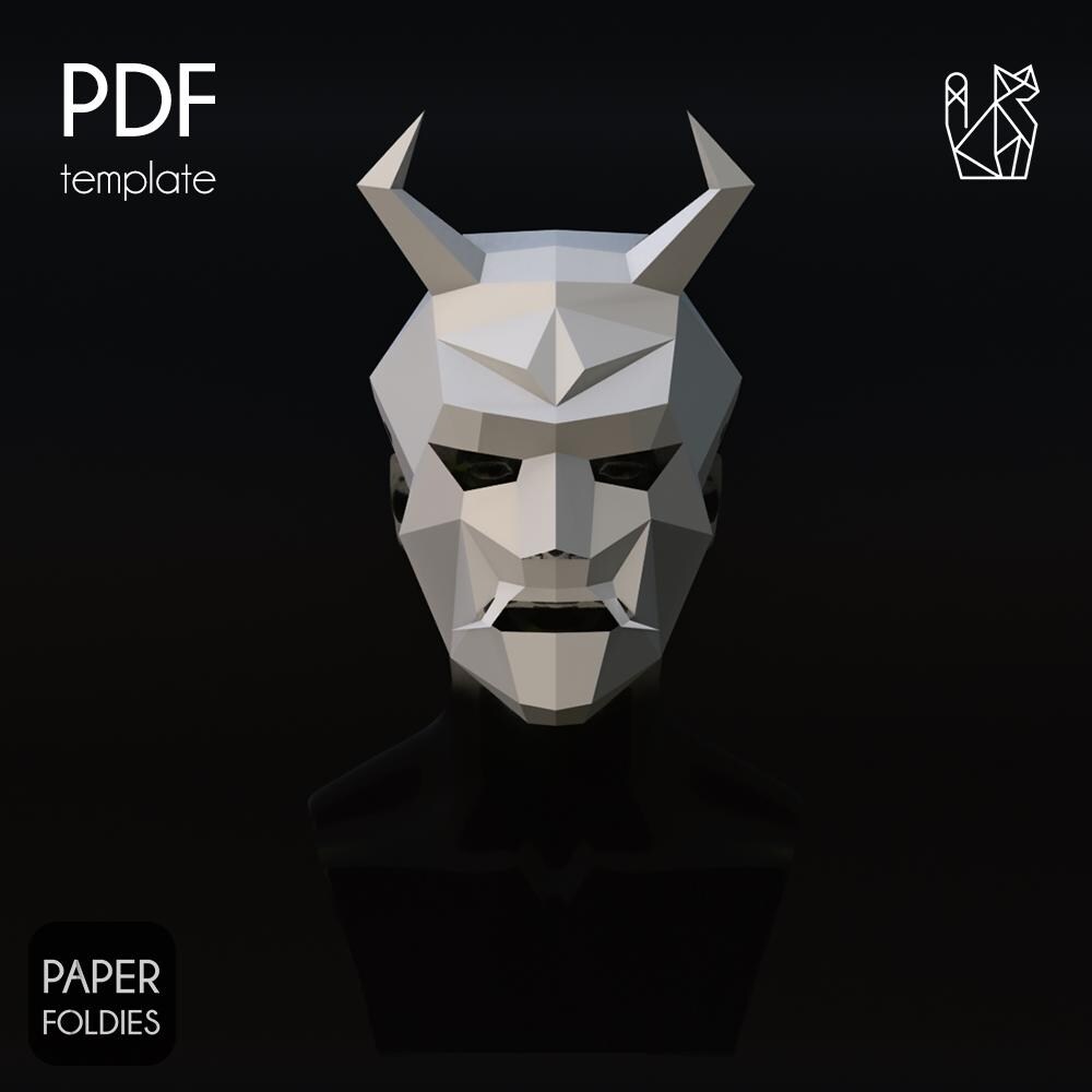 Oni Mask Papercraft | DIY Japanese Demon Mask Template | 3D Low Poly ...
