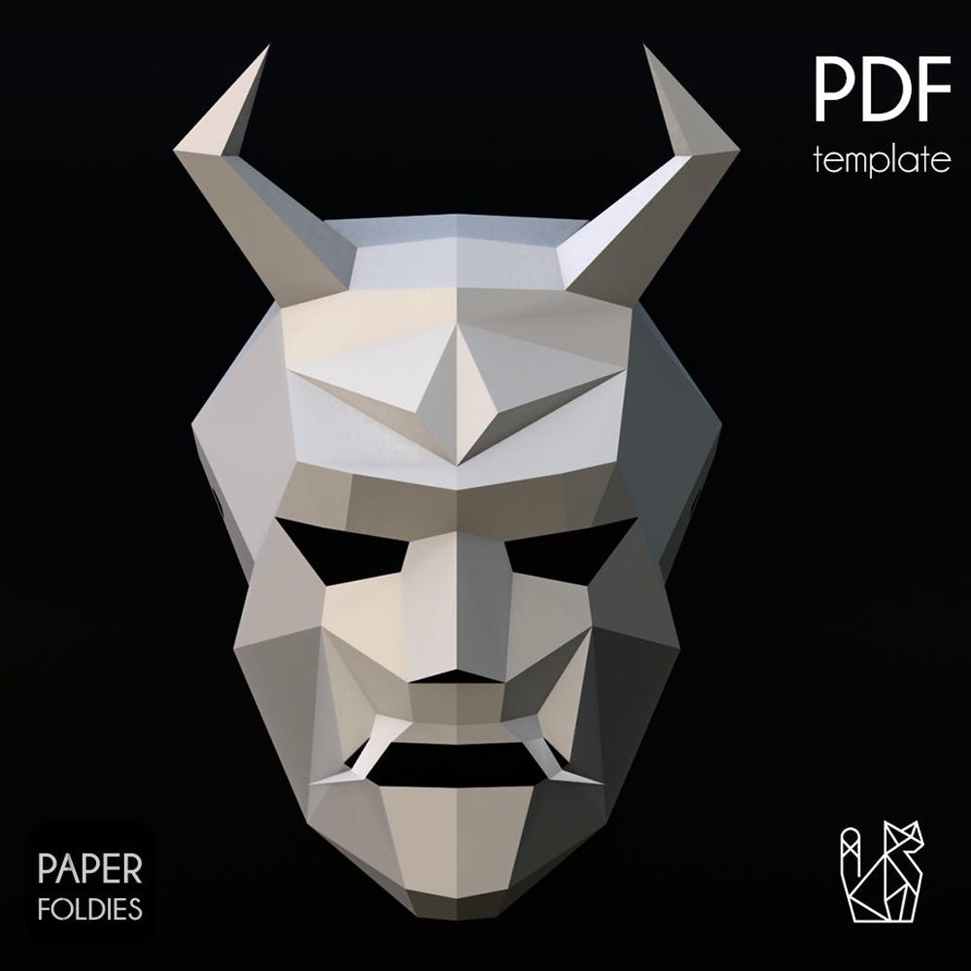 Oni Mask Papercraft | DIY Japanese Demon Mask Template | 3D Low Poly ...