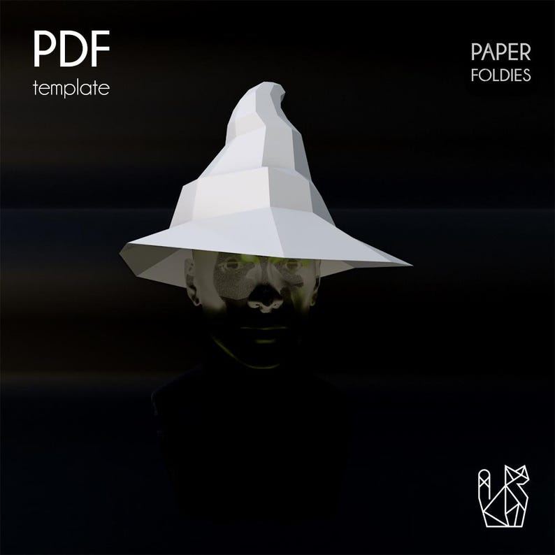 Witch Hat 3D Papercraft Template – DIY Low Poly Halloween Costume ...