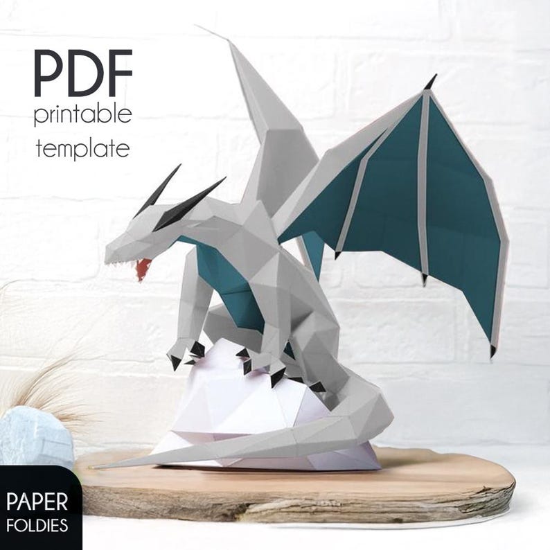Noel Gift Gray Dragon Sculpture Papercraft DIY 3D Low Poly Paper Model ...
