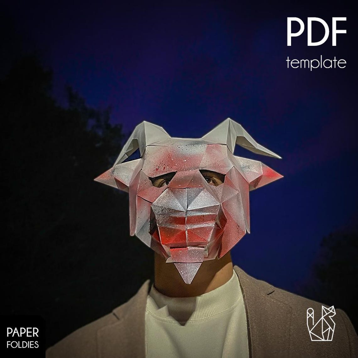 Goat Mask Papercraft 3D Template | DIY Low Poly Animal Mask for Halloween, Cosplay, Party ...