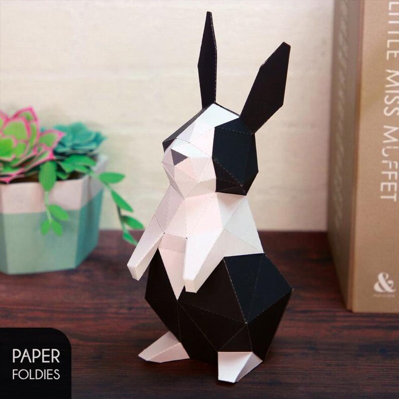 DIY Black Rabbit Papercraft Template - Low Poly 3D Paper Craft Model ...