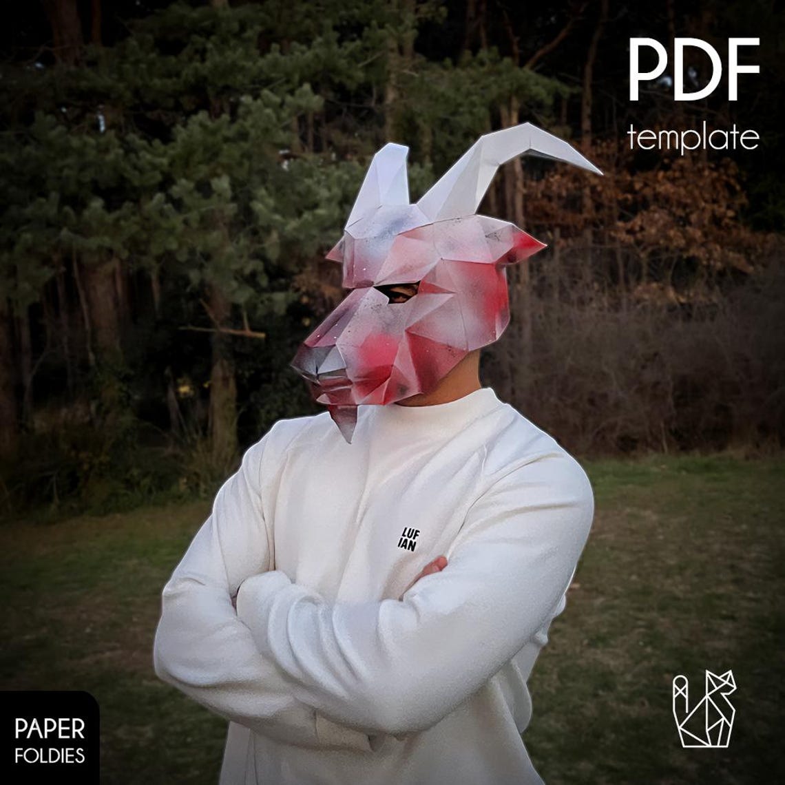 Goat Mask Papercraft 3D Template | DIY Low Poly Animal Mask for Halloween, Cosplay, Party ...
