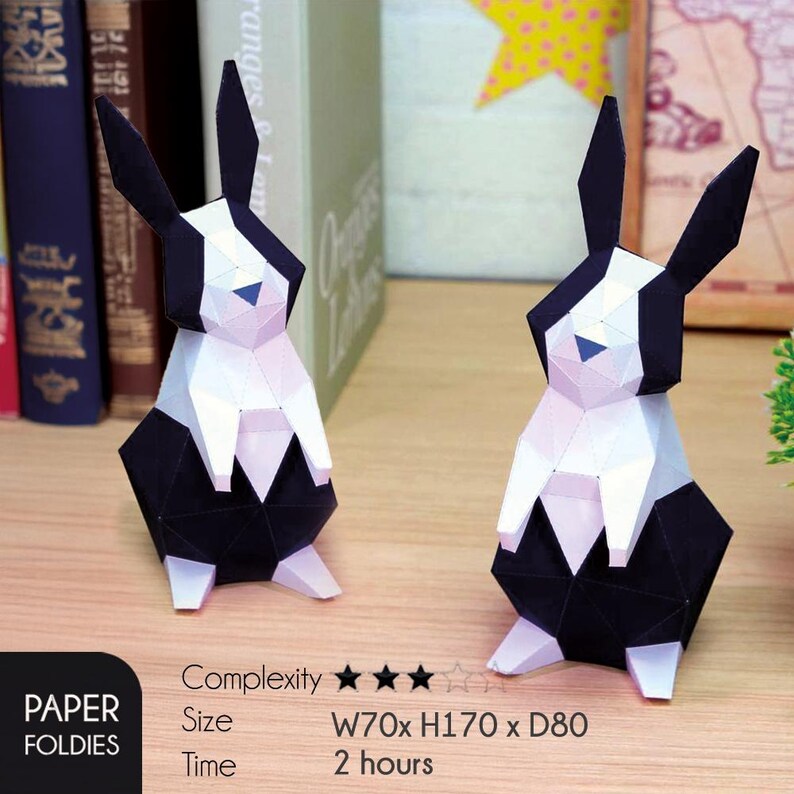 DIY Black Rabbit Papercraft Template - Low Poly 3D Paper Craft Model ...