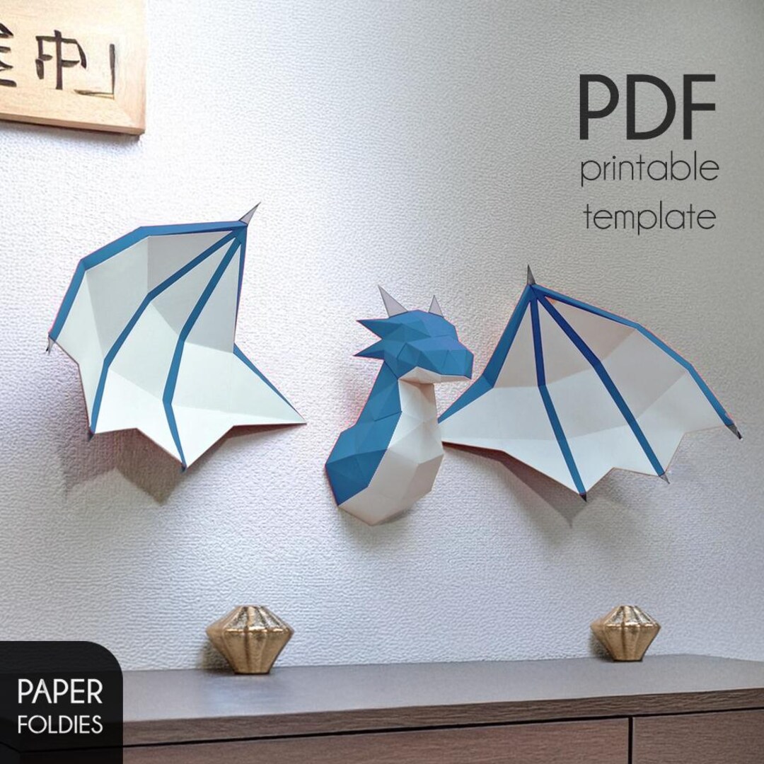 Blue Dragon Wall Sculpture Papercraft | DIY 3D Low Poly Paper Model ...