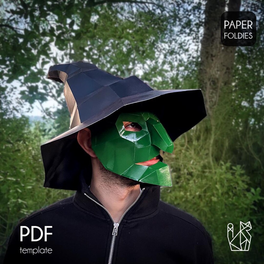 Witch Mask Papercraft – DIY Low Poly Halloween Mask | Printable Wicked ...