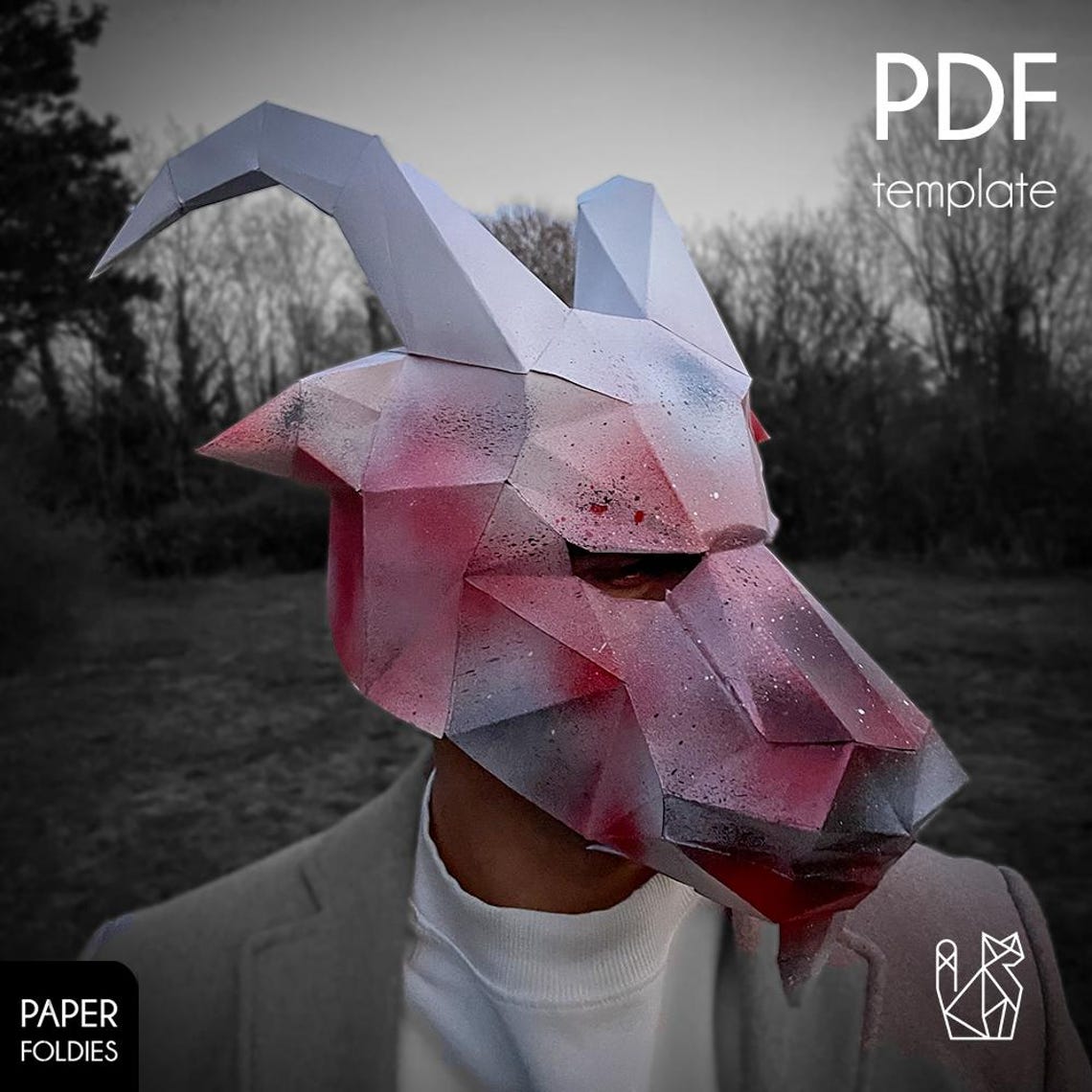 Goat Mask Papercraft 3D Template | DIY Low Poly Animal Mask for Halloween, Cosplay, Party ...