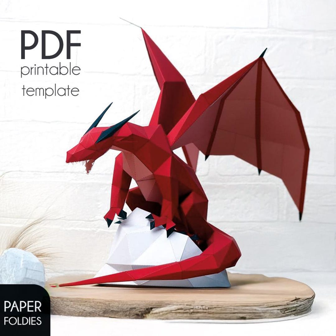 Noel Gift Dragon Sculpture Papercraft DIY 3D Low Poly Paper Model for ...