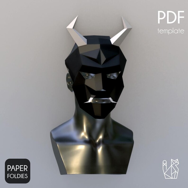 Oni Mask Papercraft | DIY Japanese Demon Mask Template | 3D Low Poly ...