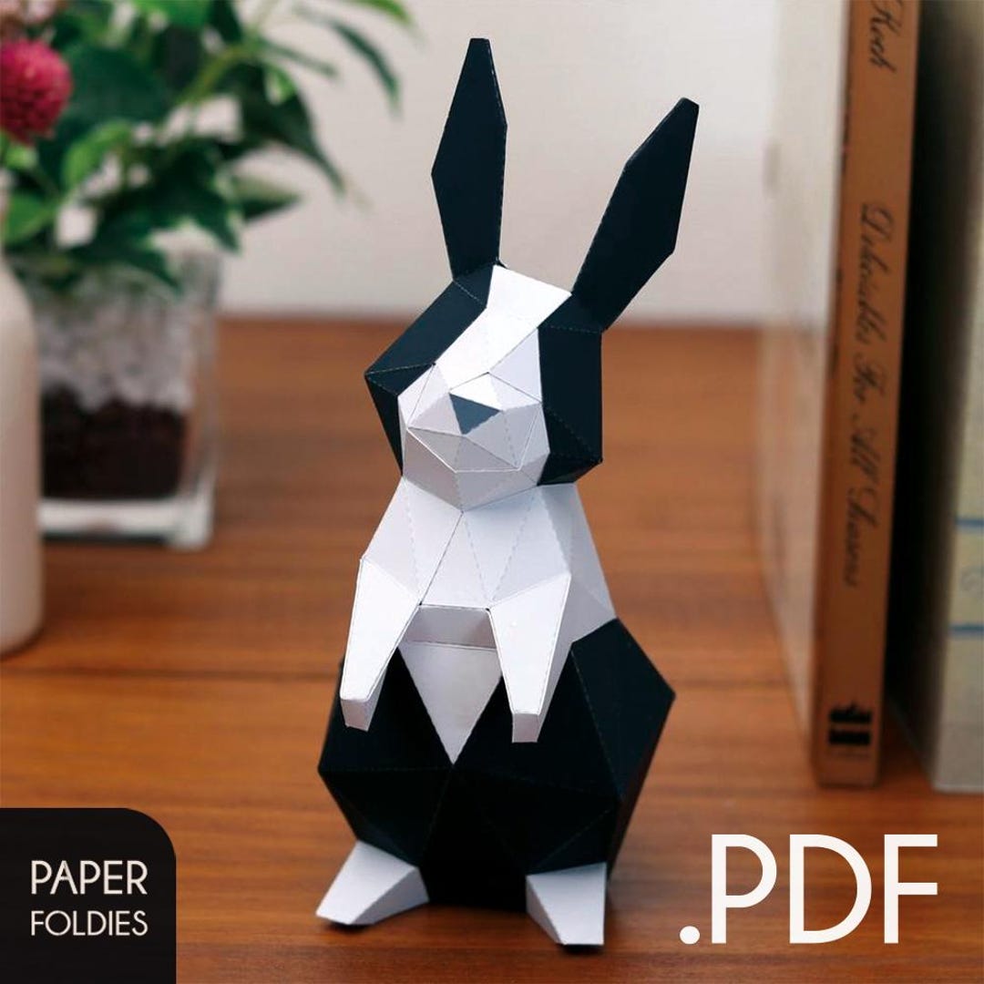 DIY Black Rabbit Papercraft Template - Low Poly 3D Paper Craft Model ...
