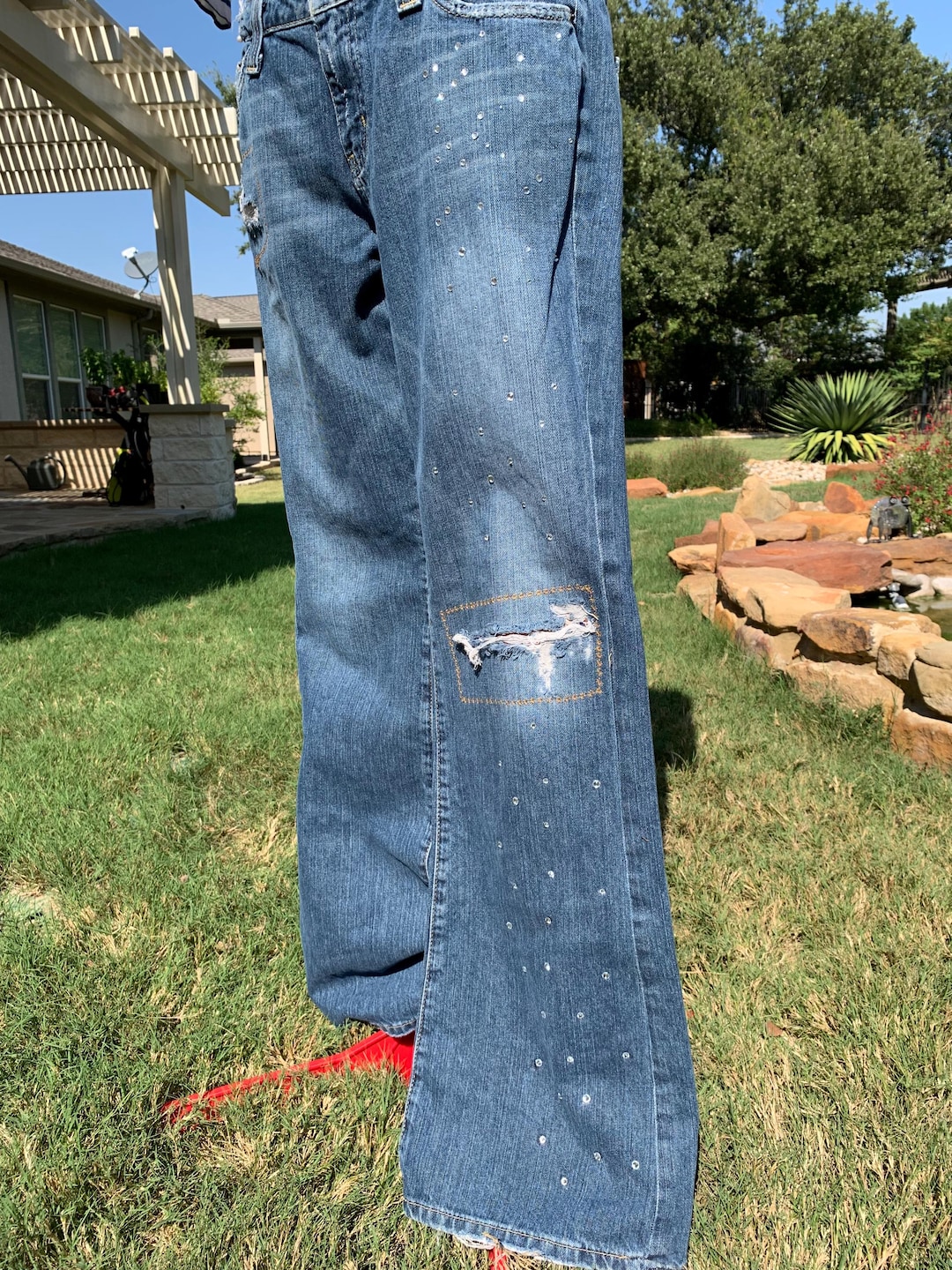 Sparkle Rhinestones, Patched Holes Hippie, Boho, Customized Pockets ...