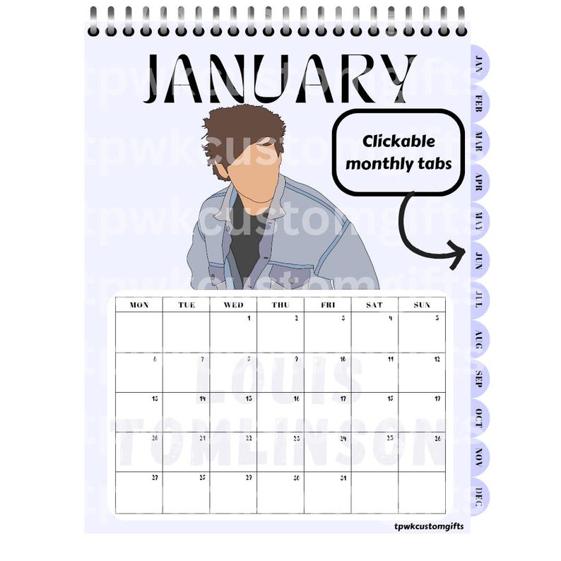 Louis Tomlinson 2025 Digital Calendar, LT 2025 Digital Calendar, One ...