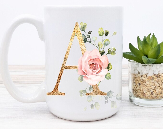 Customized and Personalized Monogram Mug, Monogrammed Letter Cup, Gold ...