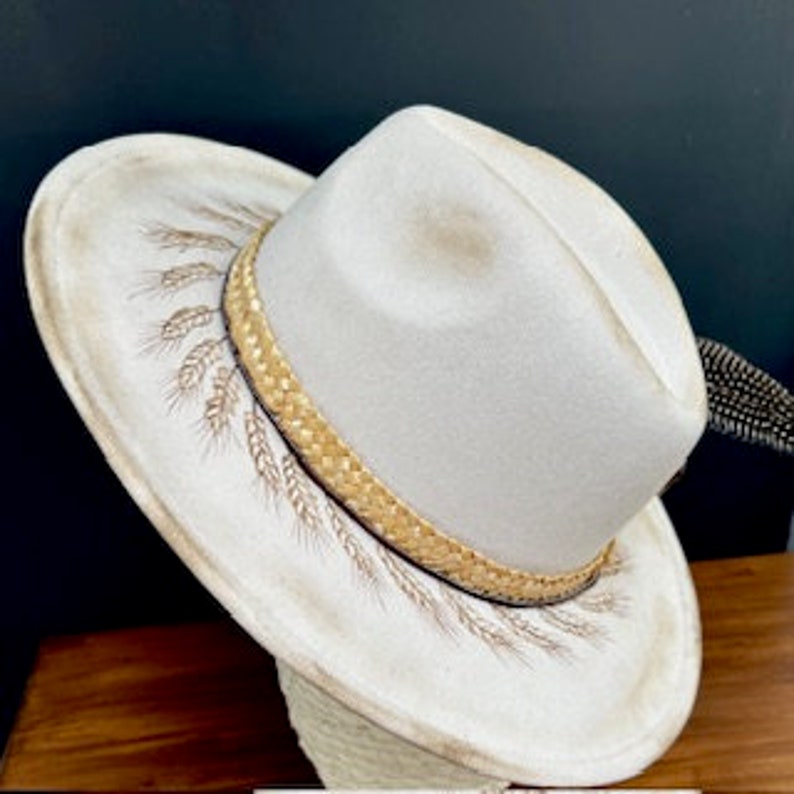Custom Made Hand Burned Western Style Boho Cowgirl Hat Rancher Hat Wide ...