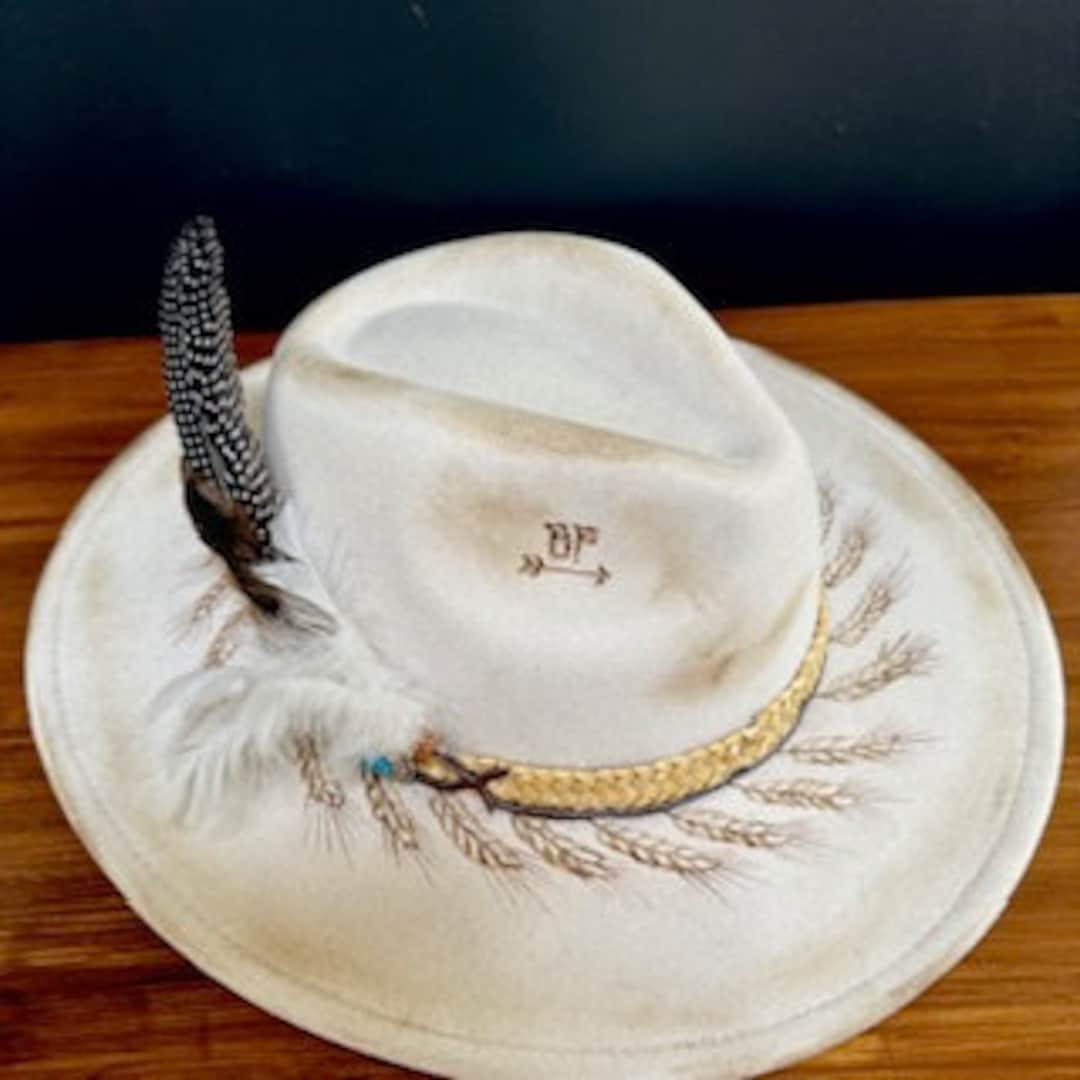 Custom Made Hand Burned Western Style Boho Cowgirl Hat Rancher Hat Wide ...