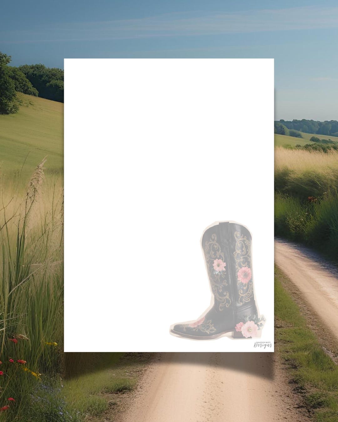 Western Cowgirl Boot Notepad | Floral Boots Stationery | 5x7 Lined ...